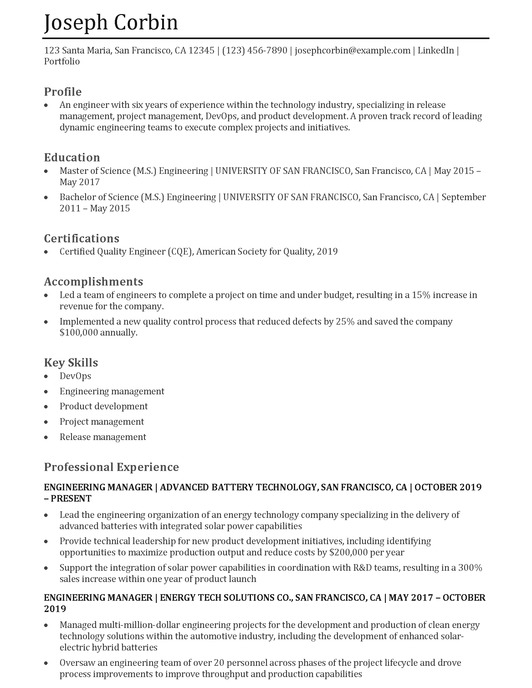 Engineering Resume Templates and Examples for 2024 - ResumeTemplates.com