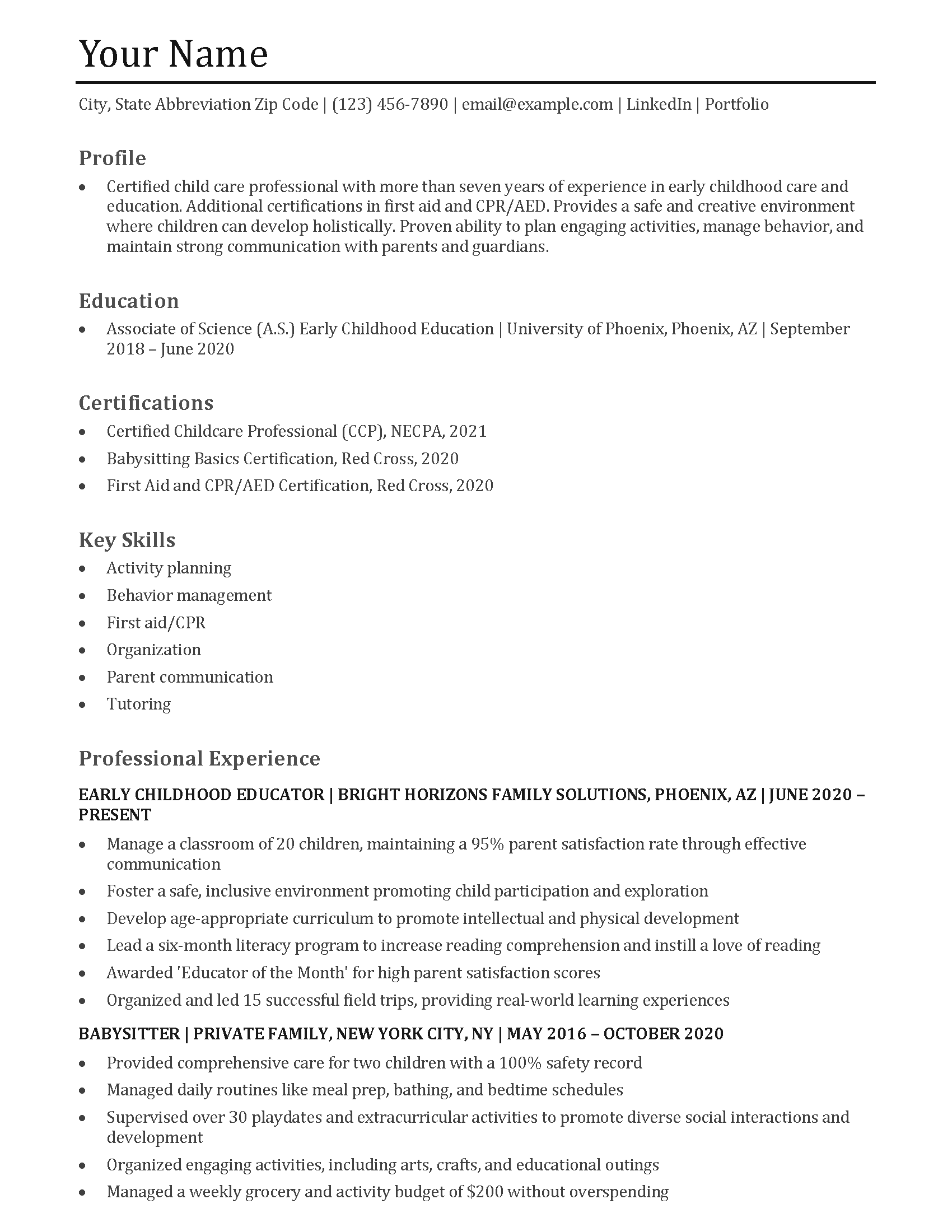 Babysitter Resume Templates and Examples for 2024 - ResumeTemplates.com Babysitter Resume Templates and Examples for 2024 - ResumeTemplates.com