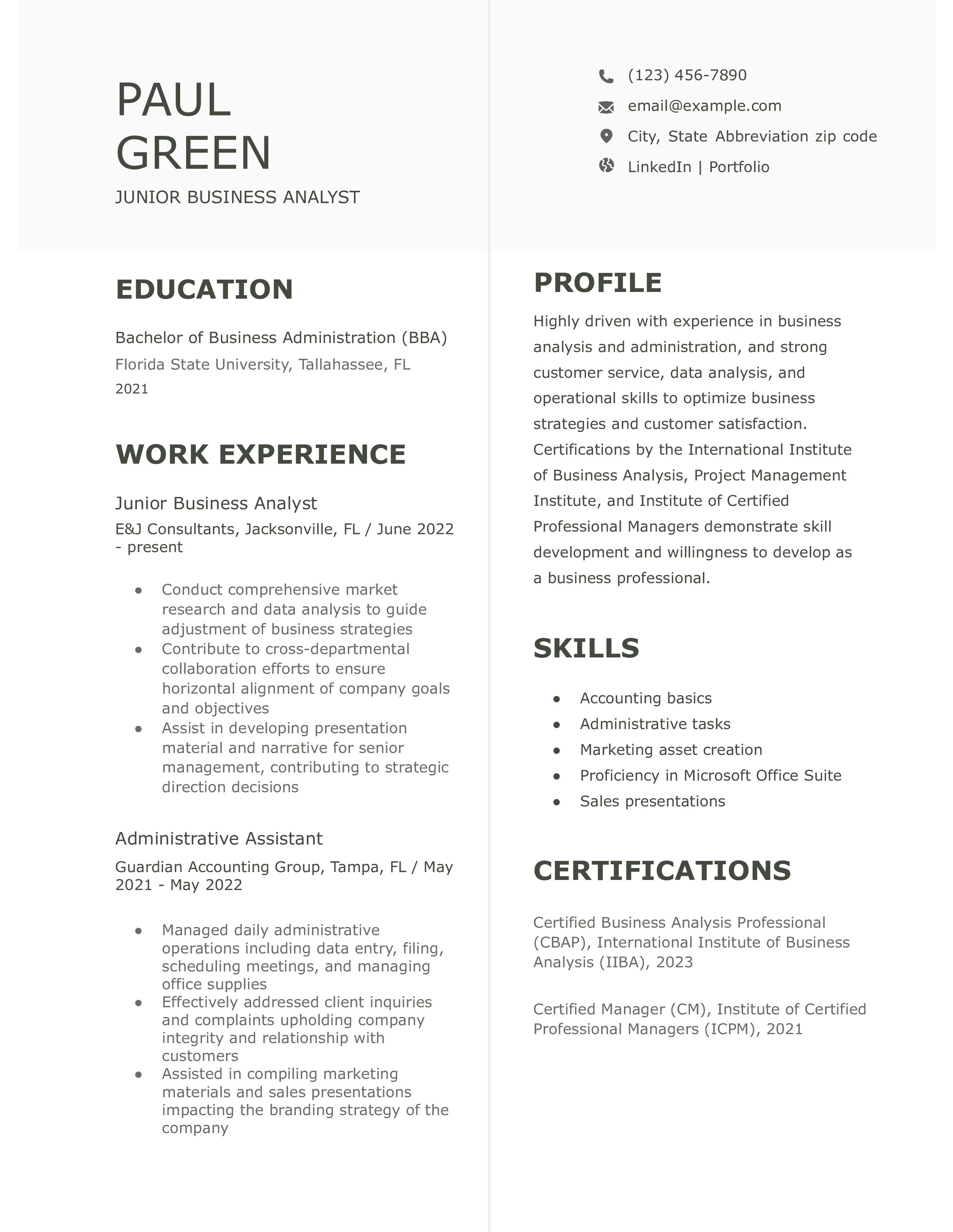 Business Resume Examples and Templates for 2024 - ResumeTemplates.com