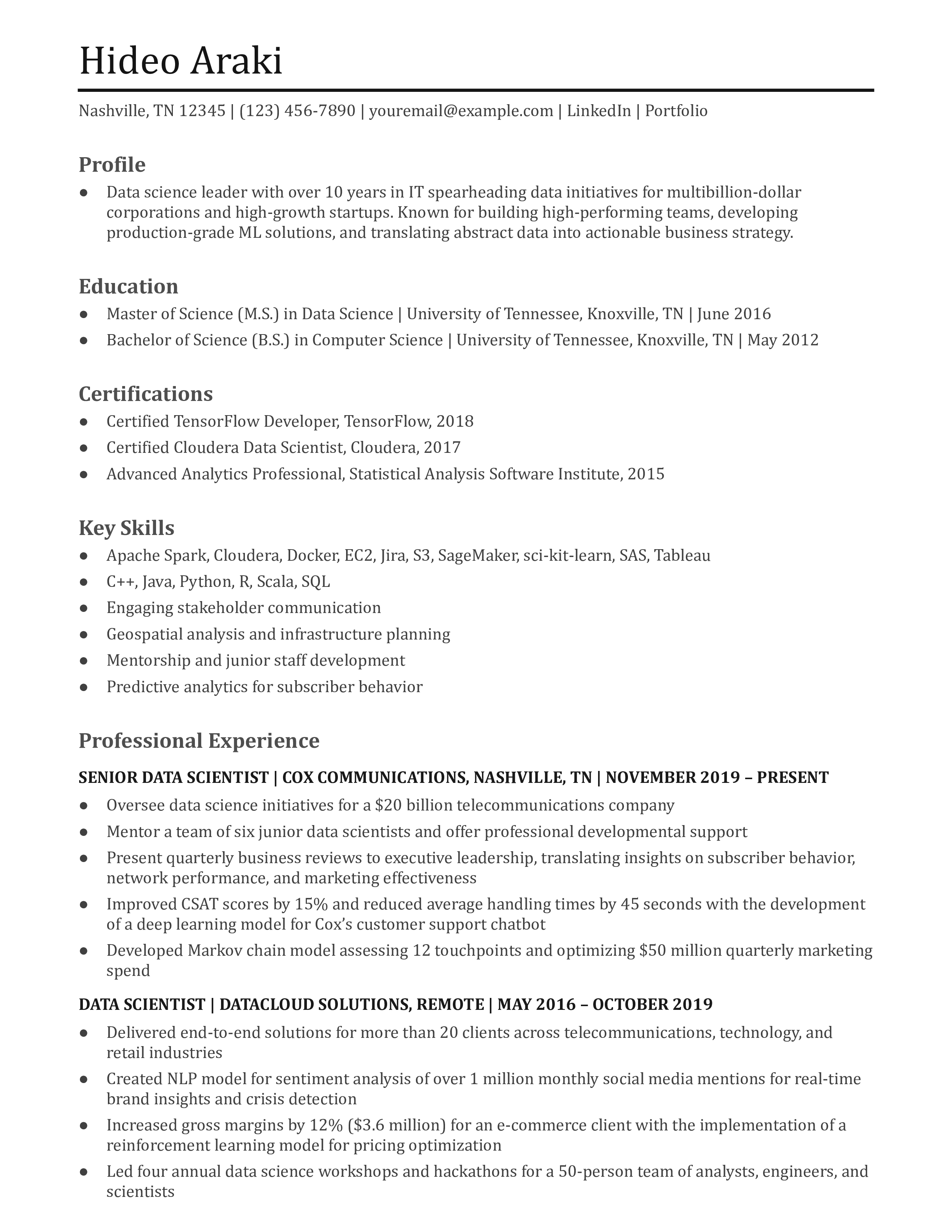 Data Scientist Resume Examples and Templates for 2024 - ResumeTemplates.com