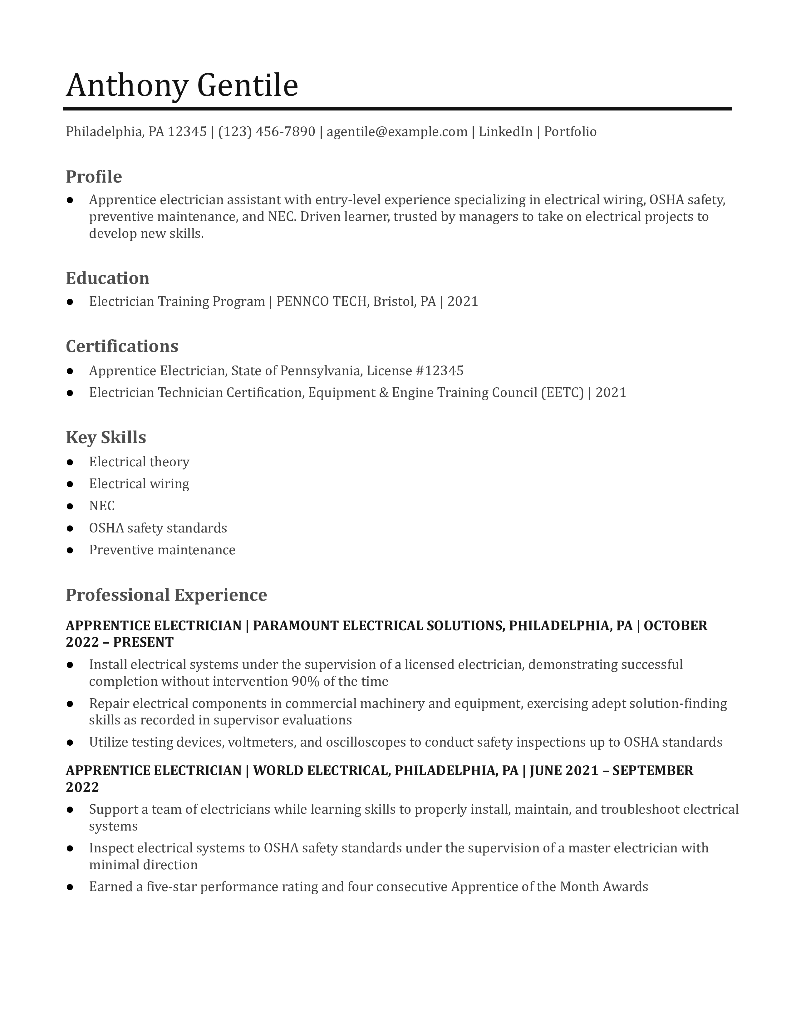 Electrician Resume Examples and Templates for 2025 - ResumeTemplates.com