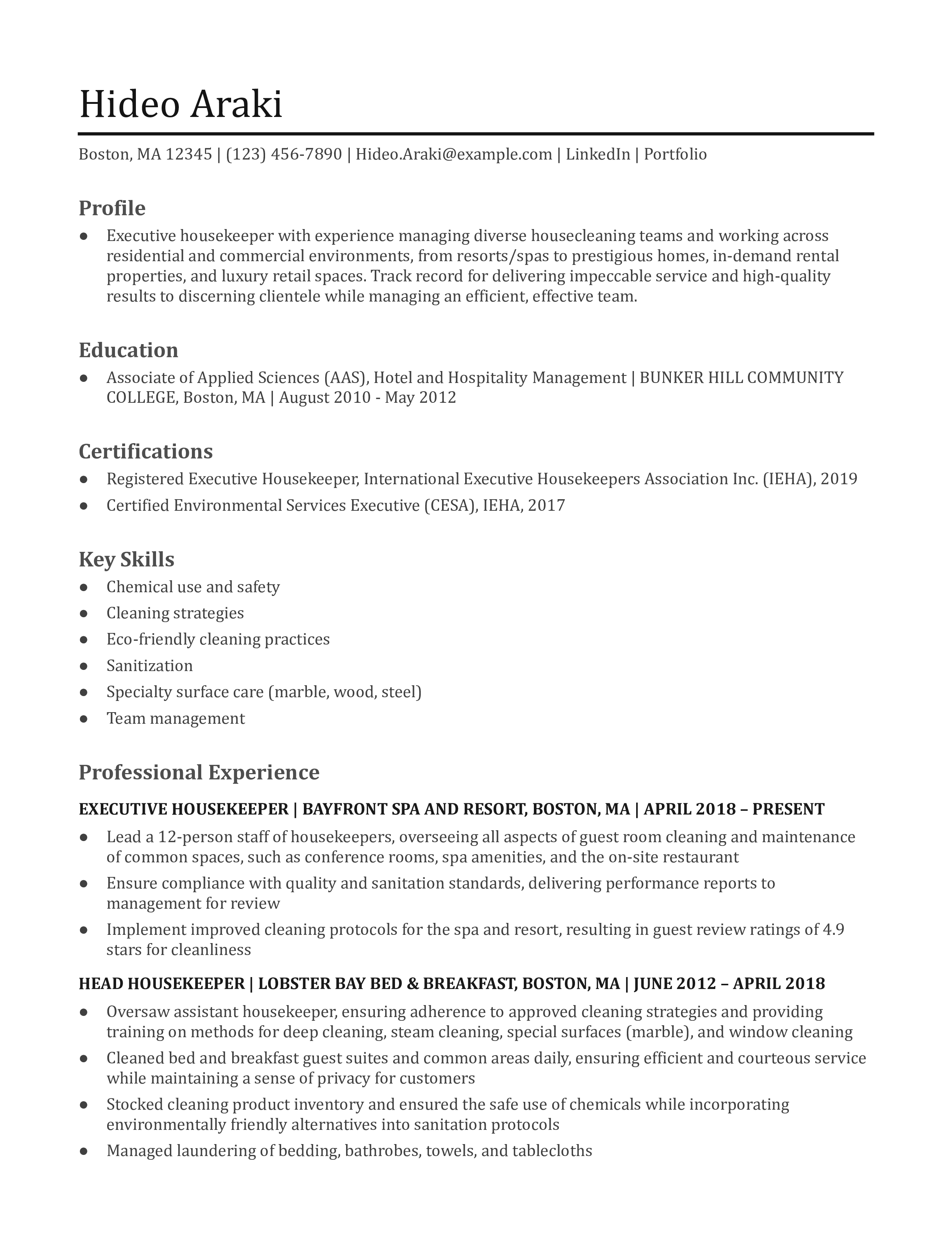 Housekeeping Resume Examples and Templates for 2025 - ResumeTemplates.com