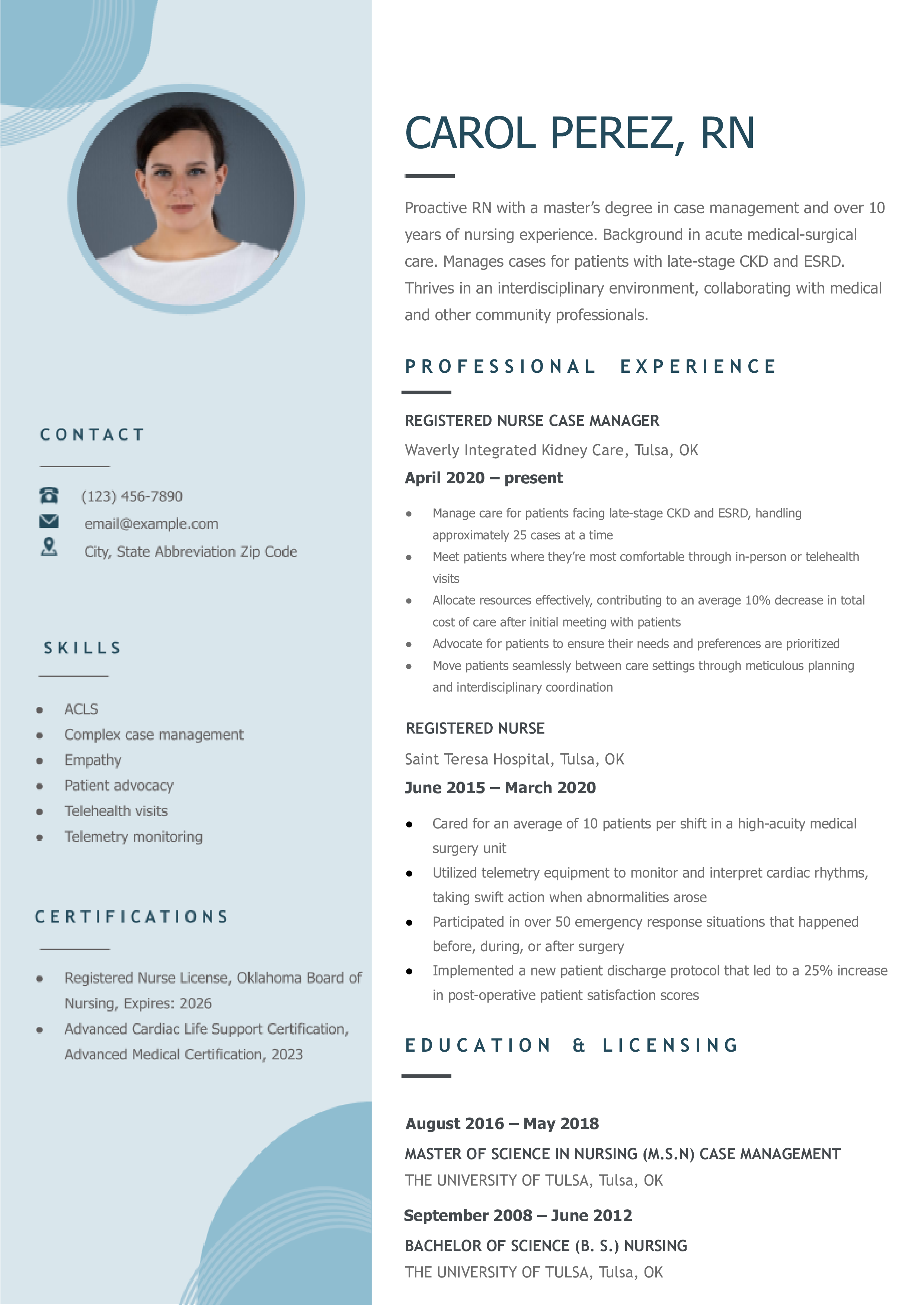 Registered Nurse Resume Examples and Templates for 2024 ...
