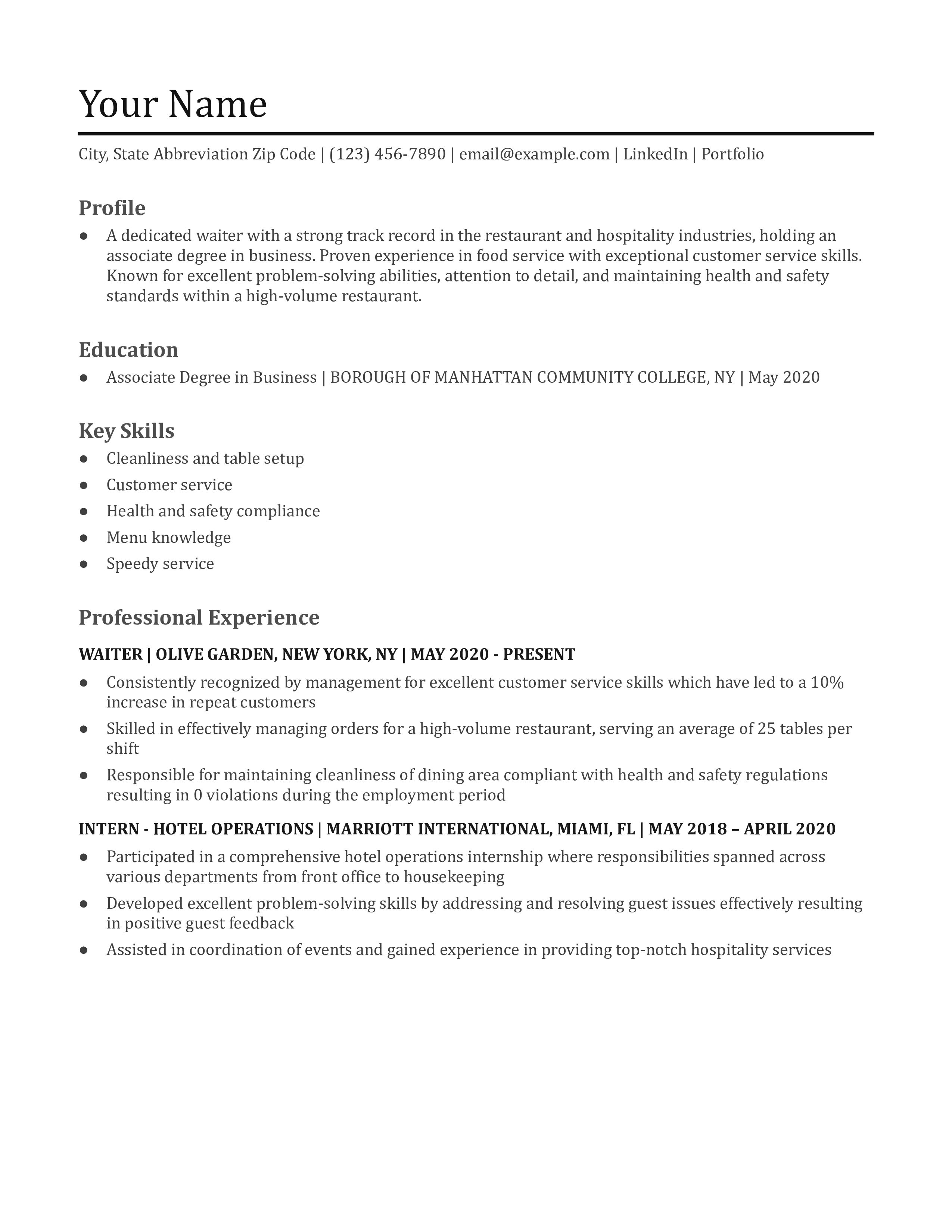 Waiter/Waitress Resume Examples and Templates for 2025 ...