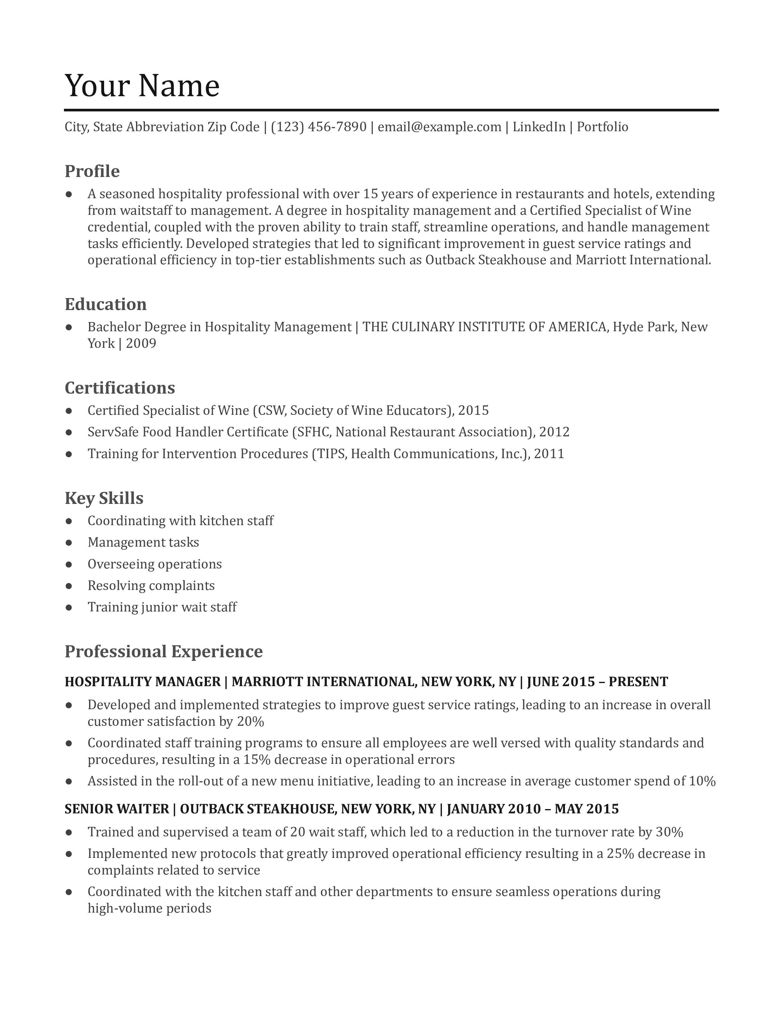 Waiter/Waitress Resume Examples and Templates for 2025 ...