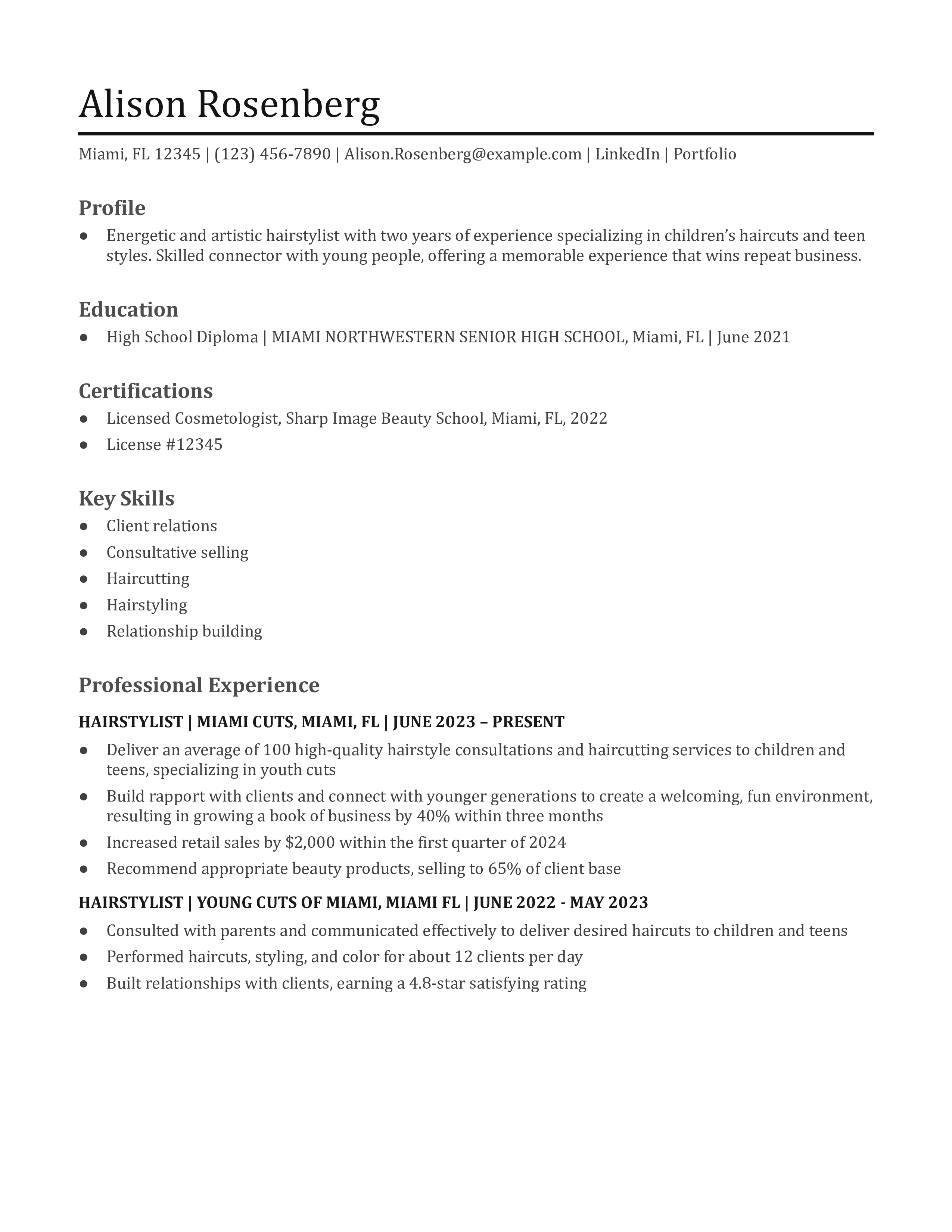 Hair Stylist Resume Examples and Templates for 2025 - ResumeTemplates.com