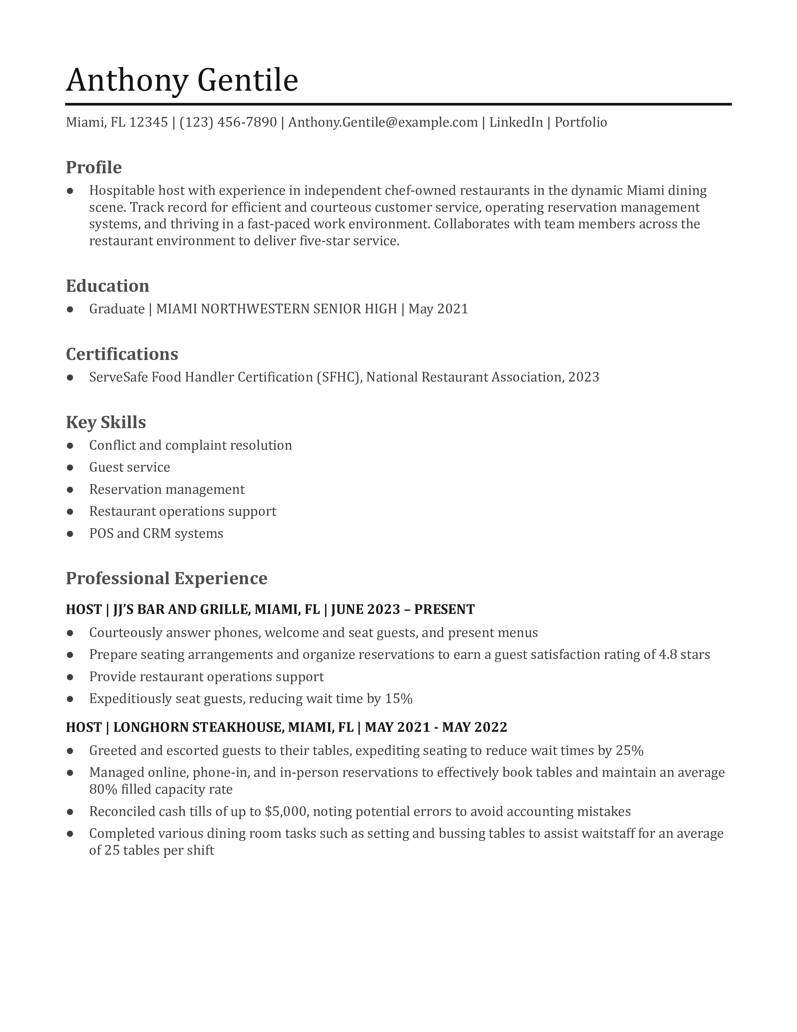 Host and Hostess Resume Examples and Templates for 2025 ...