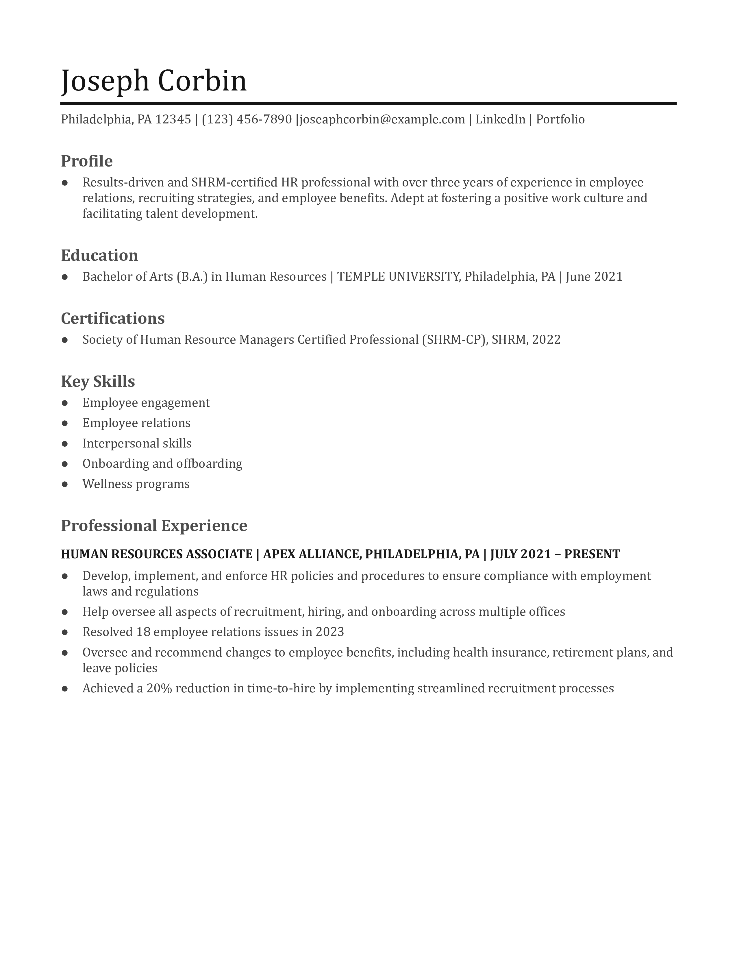 Human Resources Resume Examples and Templates for 2024 ...