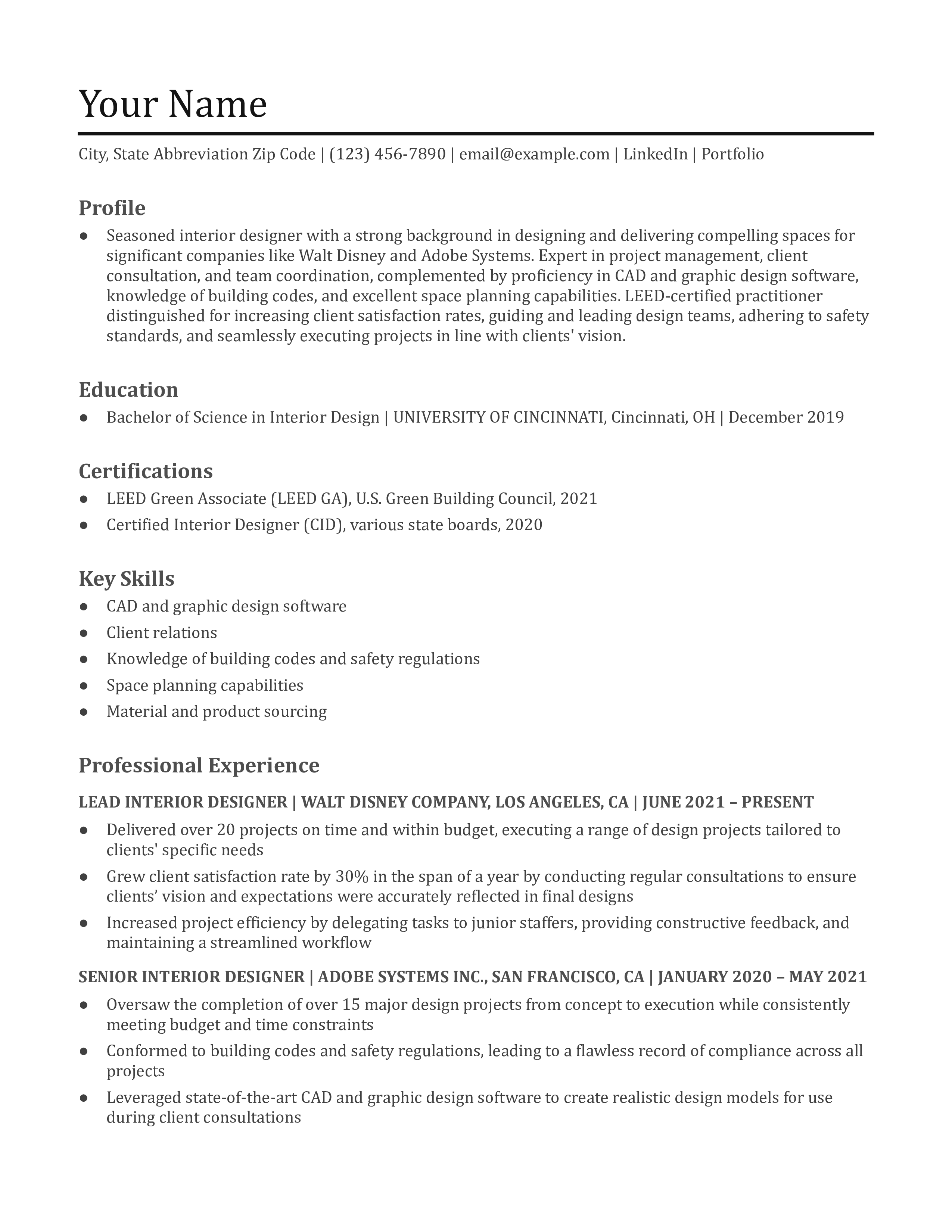 Interior Designer Resume Examples and Templates for 2025 ...