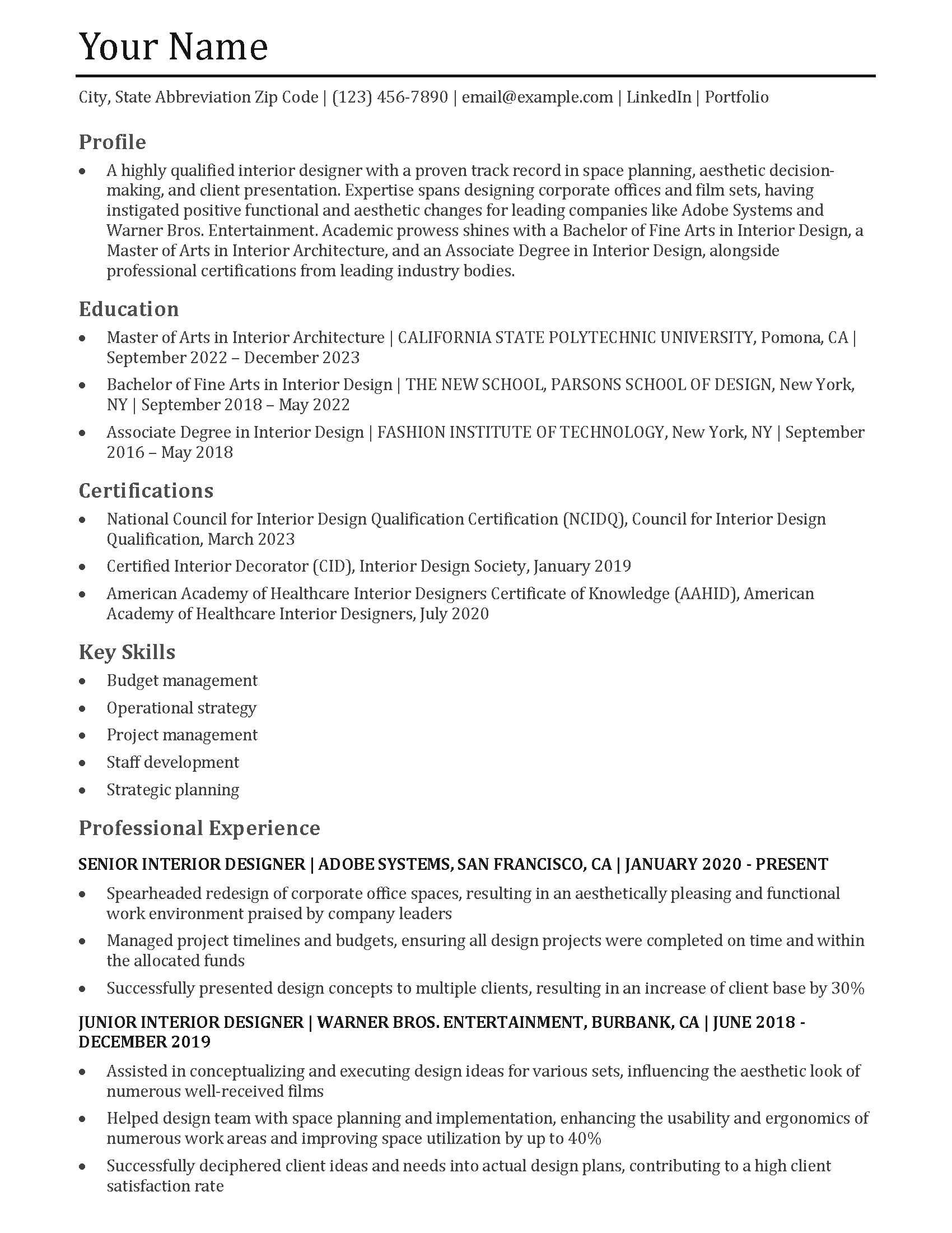 Interior Designer Resume Templates and Examples for 2024 ...