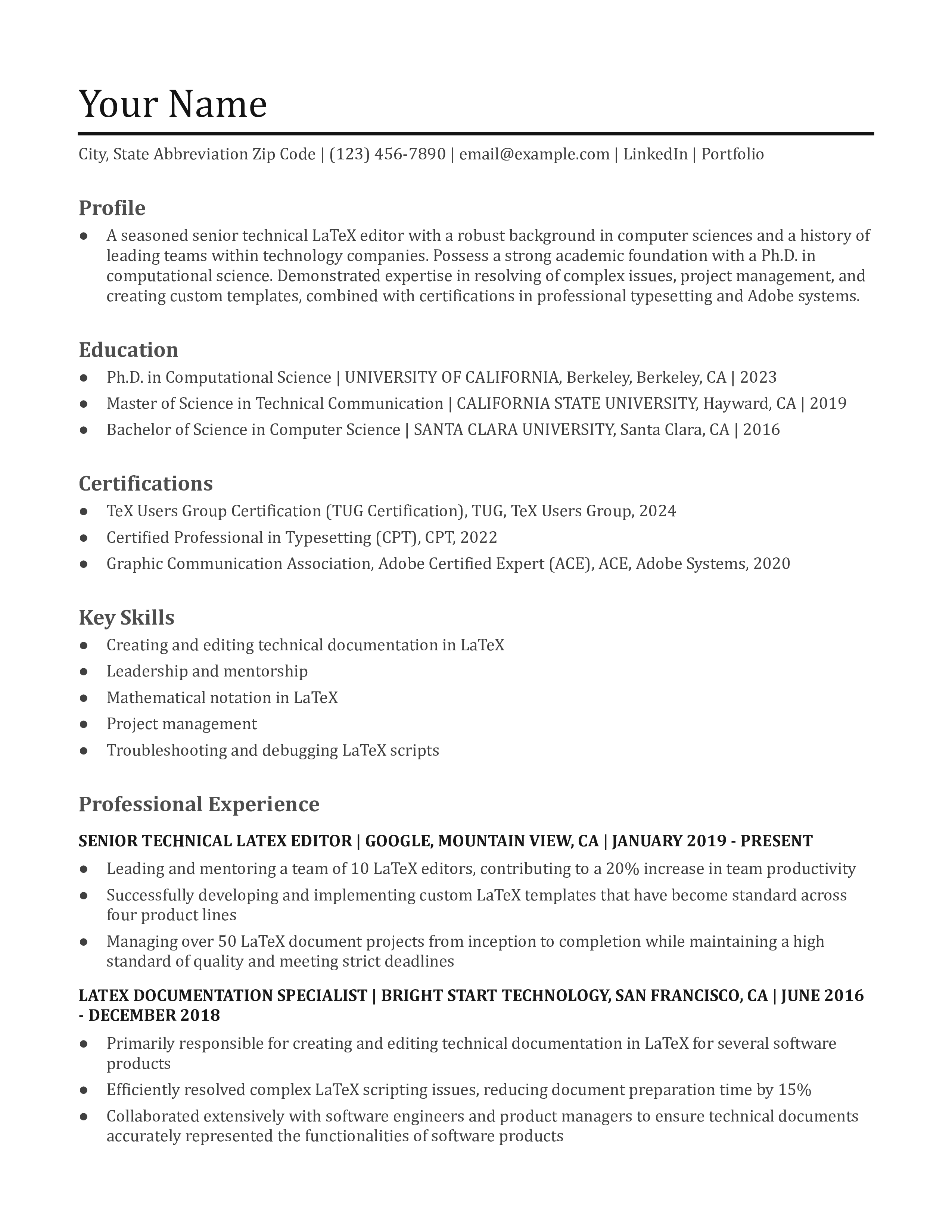 LaTeX Editor Resume Examples and Templates for 2025 - ResumeTemplates.com