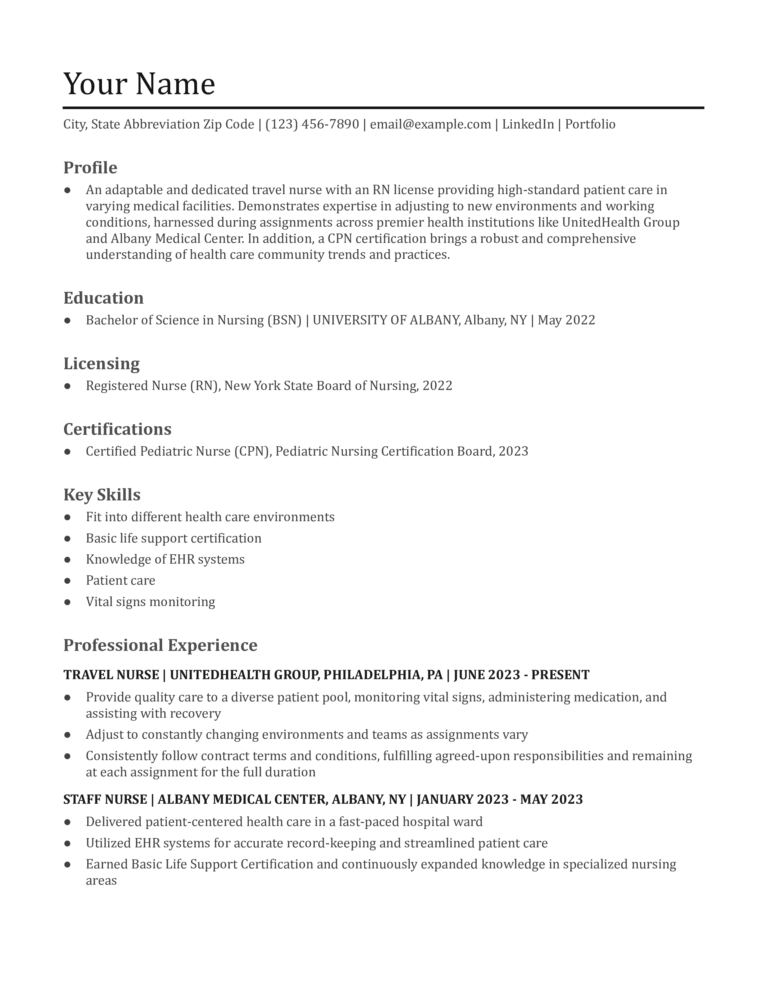 Travel Nurse Resume Examples and Templates for 2025 - ResumeTemplates.com