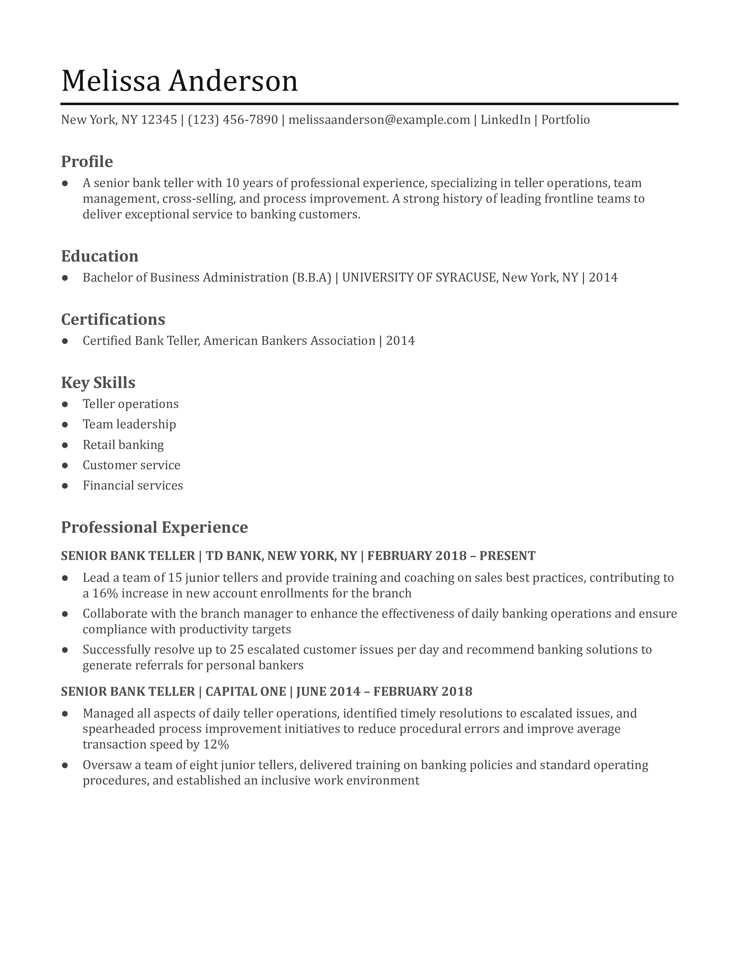 Bank Teller Resume Examples and Templates for 2025 - ResumeTemplates.com