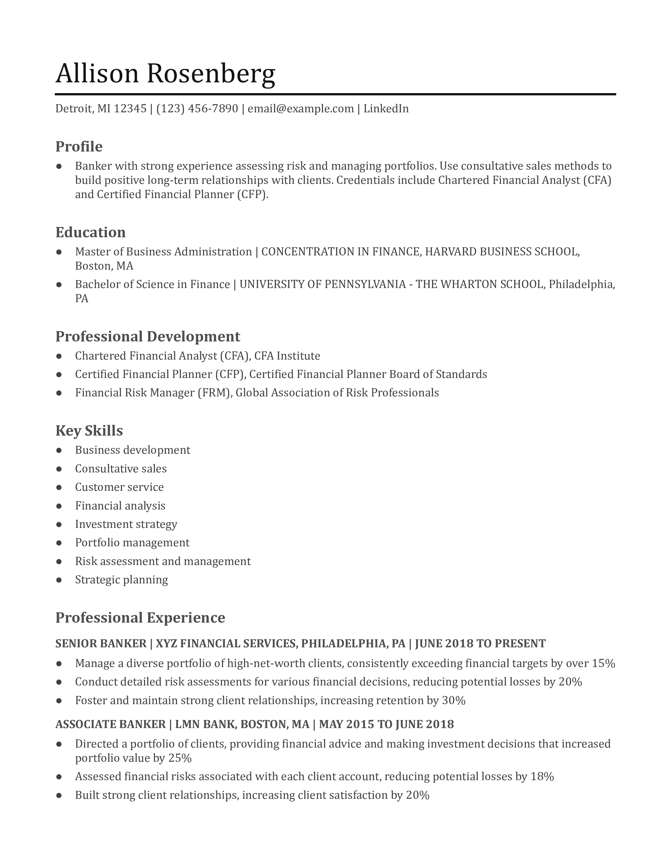Banking Resume Examples and Templates for 2025 - ResumeTemplates.com
