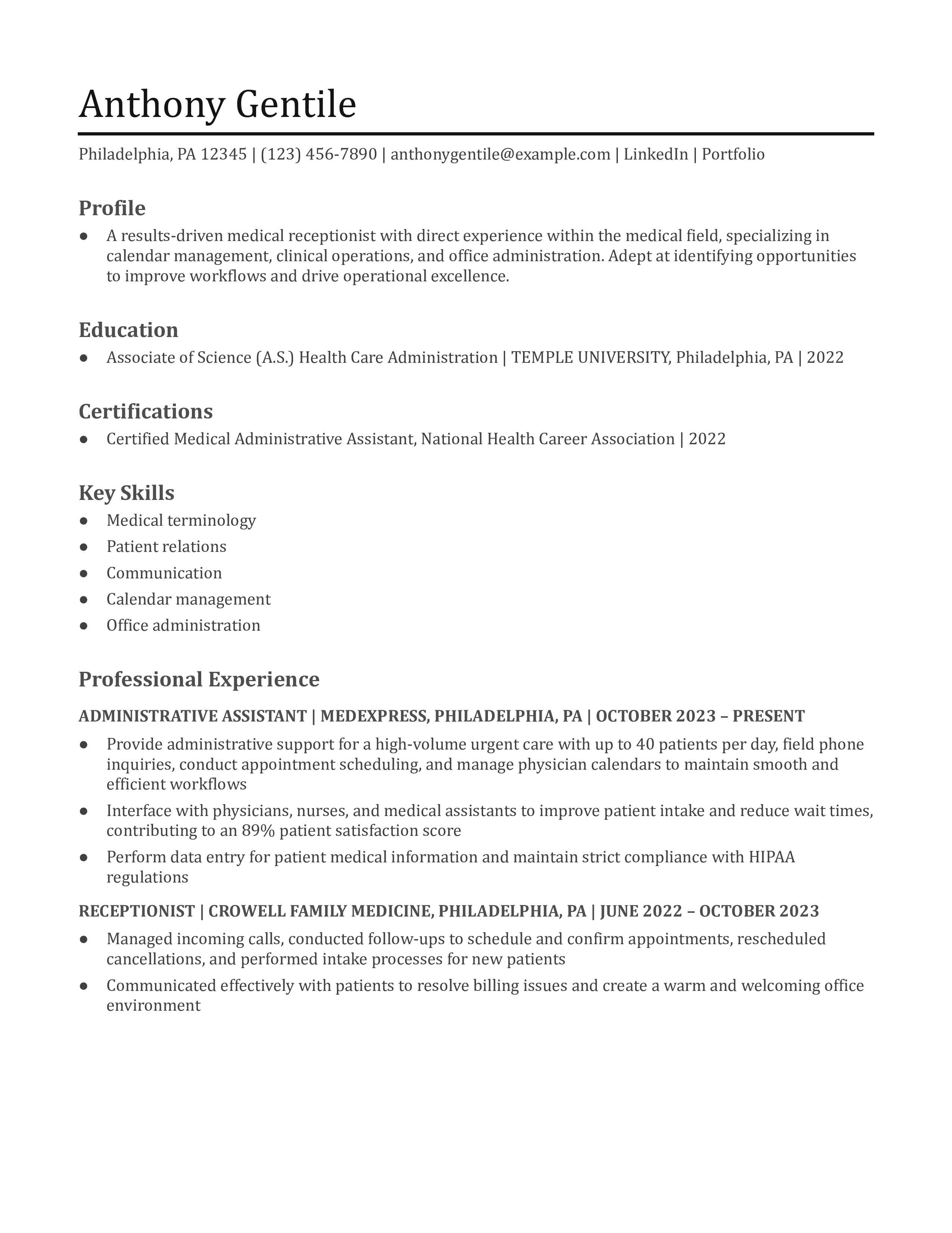 Medical Receptionist Resume Examples And Templates For 2025