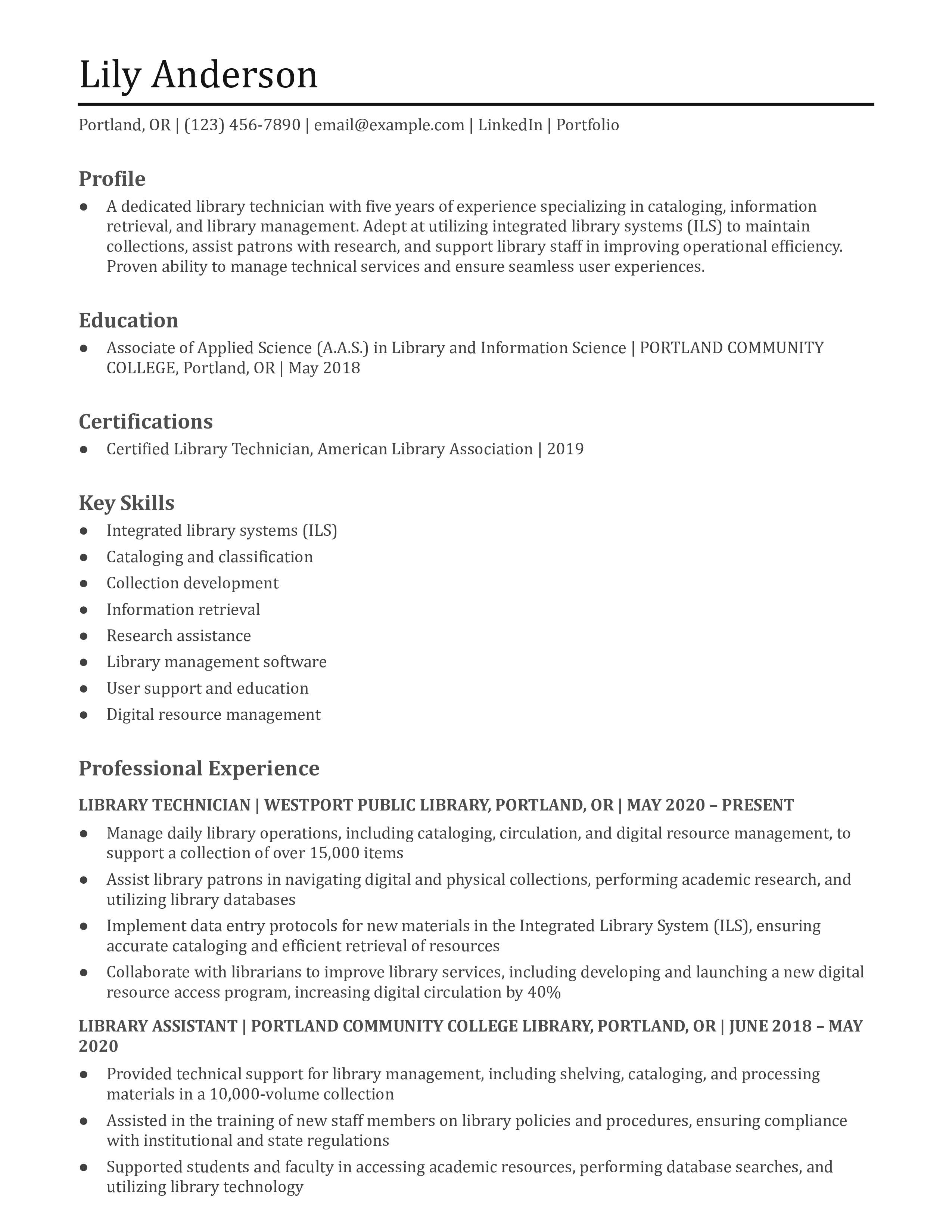 Librarian Resume Examples and Templates for 2025 - ResumeTemplates.com