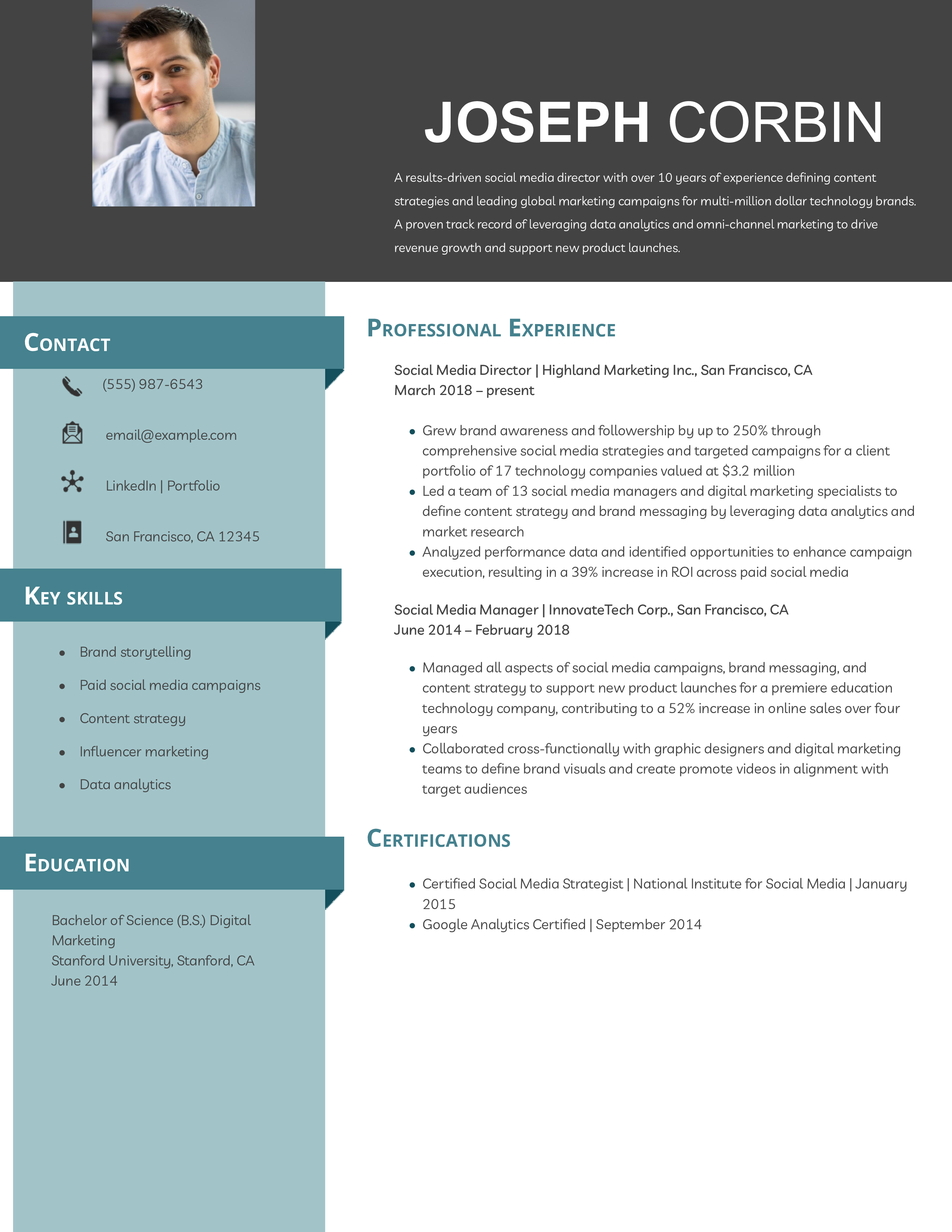 Social Media Resume Examples and Templates for 2025 - ResumeTemplates.com Social Media Resume Examples and Templates for 2025 - ResumeTemplates.com