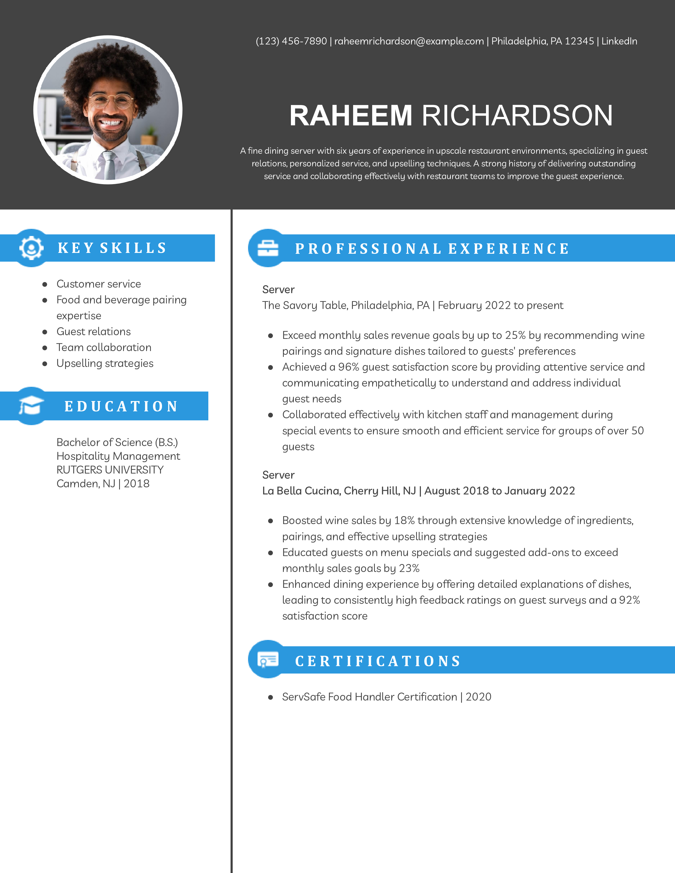 Server Resume Examples and Templates for 2025 - ResumeTemplates.com