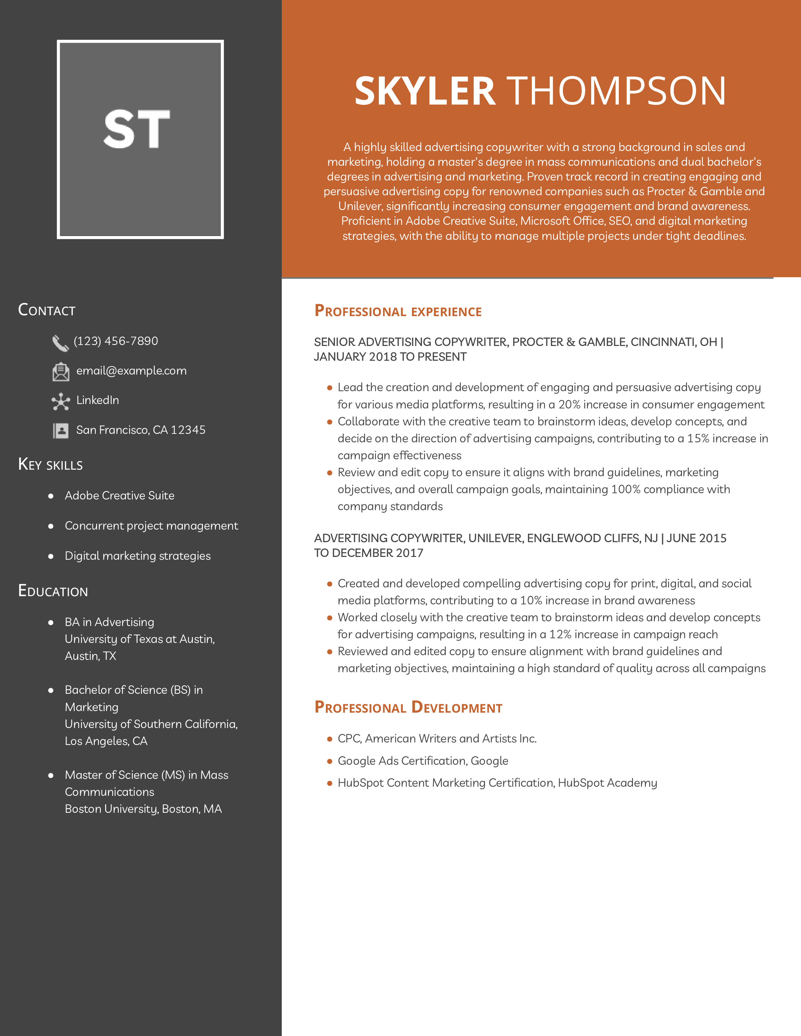 Copywriter Resume Examples and Templates for 2025 - ResumeTemplates.com Copywriter Resume Examples and Templates for 2025 - ResumeTemplates.com