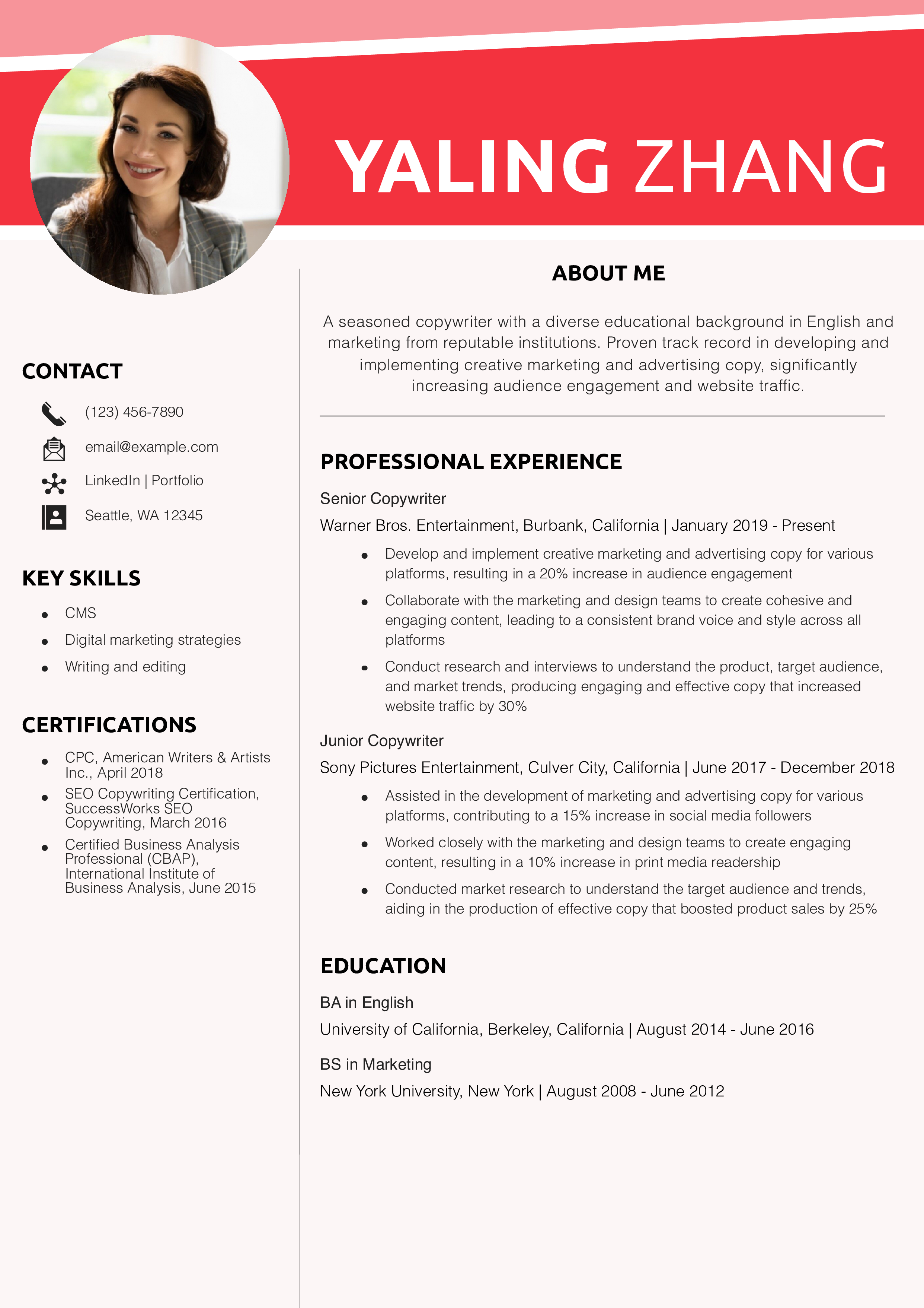 Copywriter Resume Examples and Templates for 2025 - ResumeTemplates.com Copywriter Resume Examples and Templates for 2025 - ResumeTemplates.com