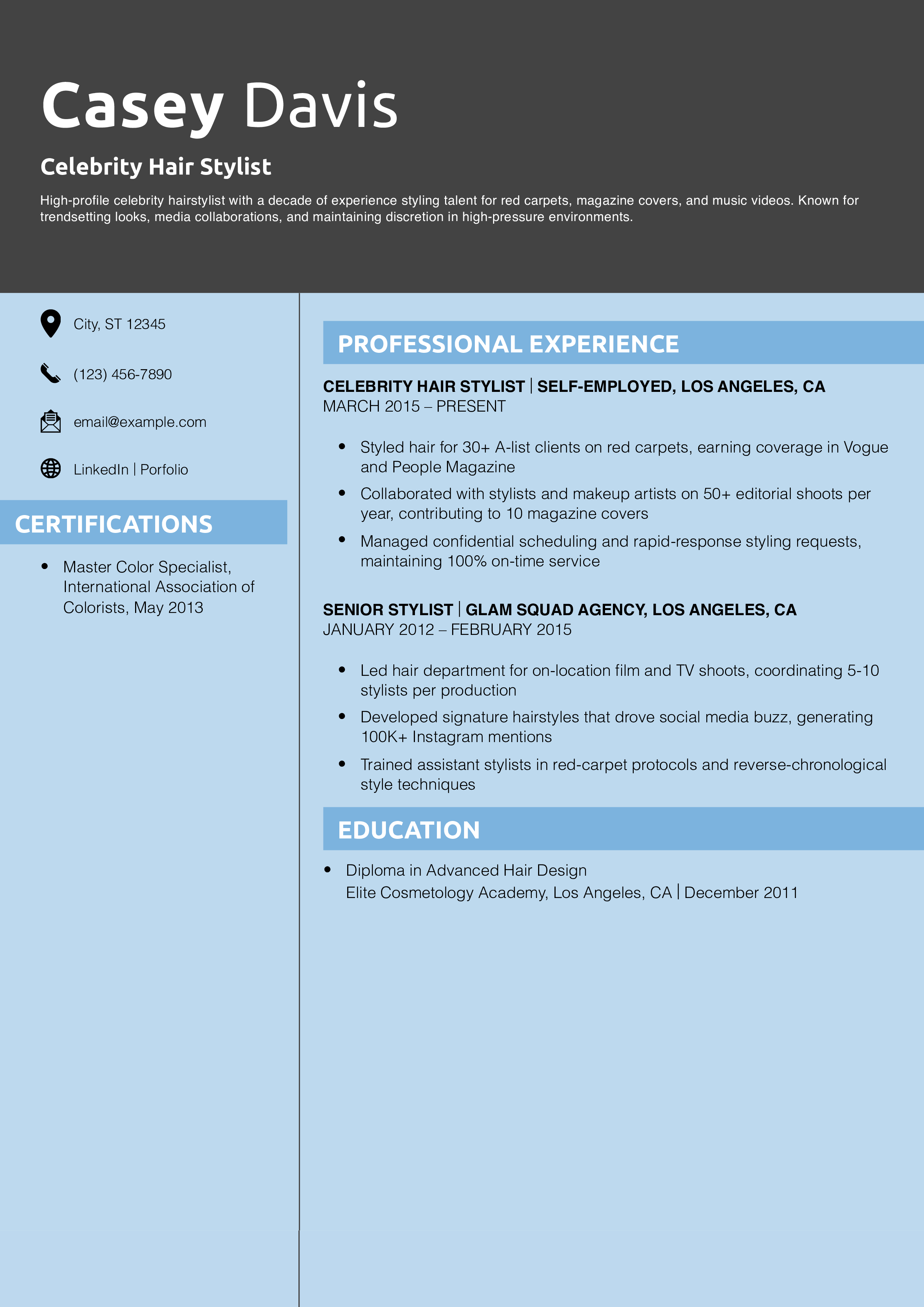 20 Best Hair Stylist Resume Examples and Templates for 2025