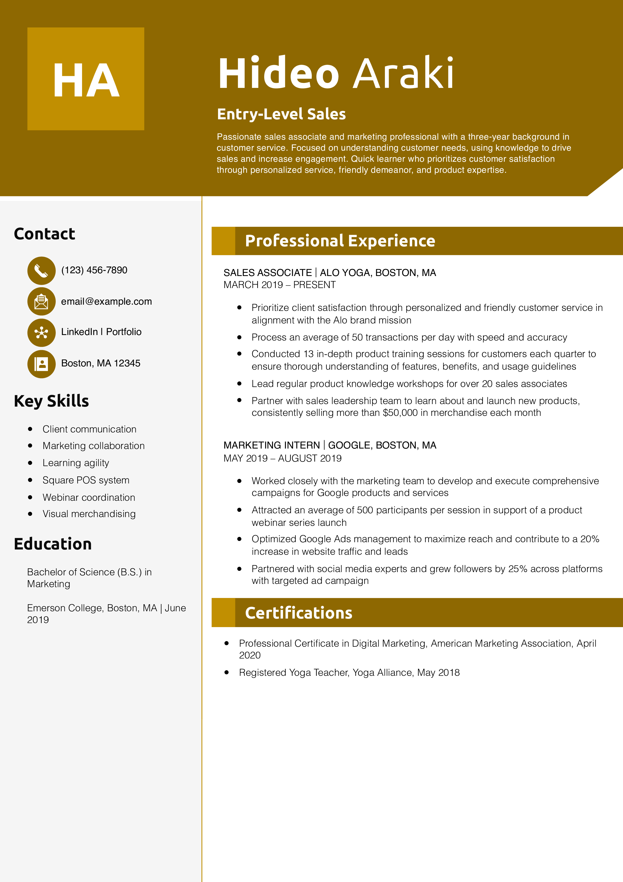 Entry Level Sales Associate Resume