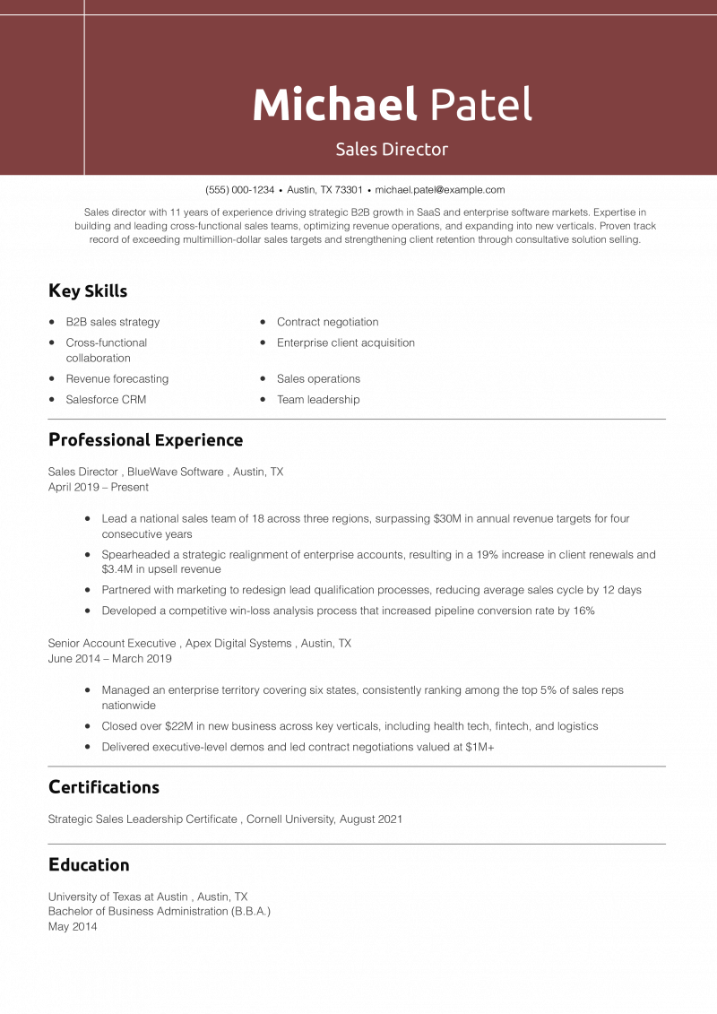 20 Best Sales Director Resume Examples and Templates for 2025